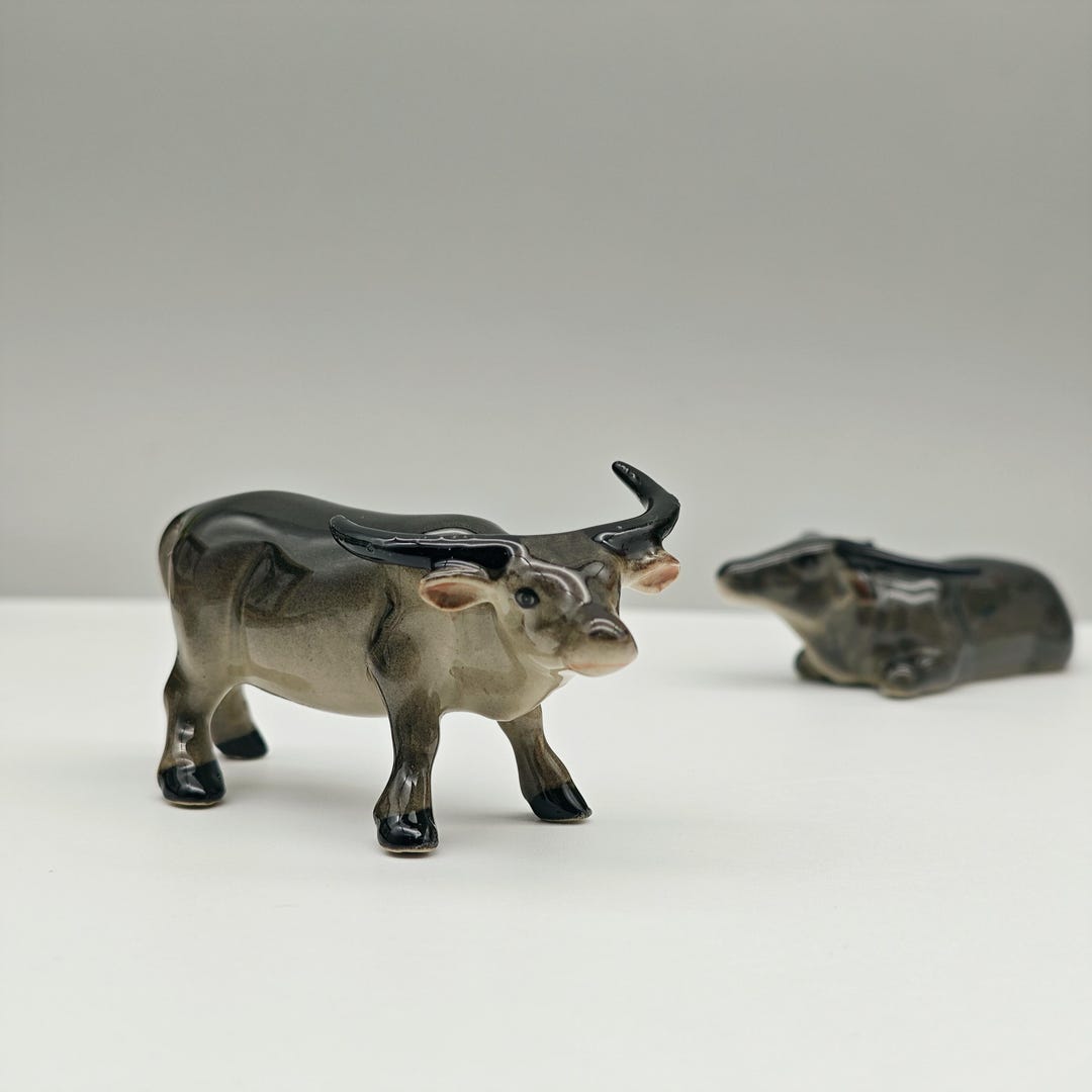 Set of 2 Ceramic Buffalo Figurines-miniature Buffalo-thai Buffalo ...