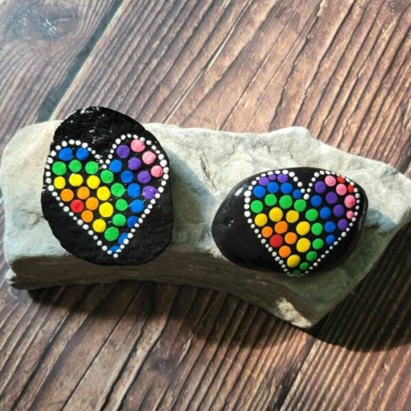 Rainbow Painted Rock - Etsy