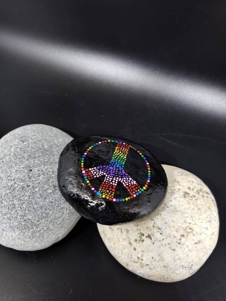 Rainbow Peace Sign Rock Hand Painted Rock Peace Sign Decor | Etsy