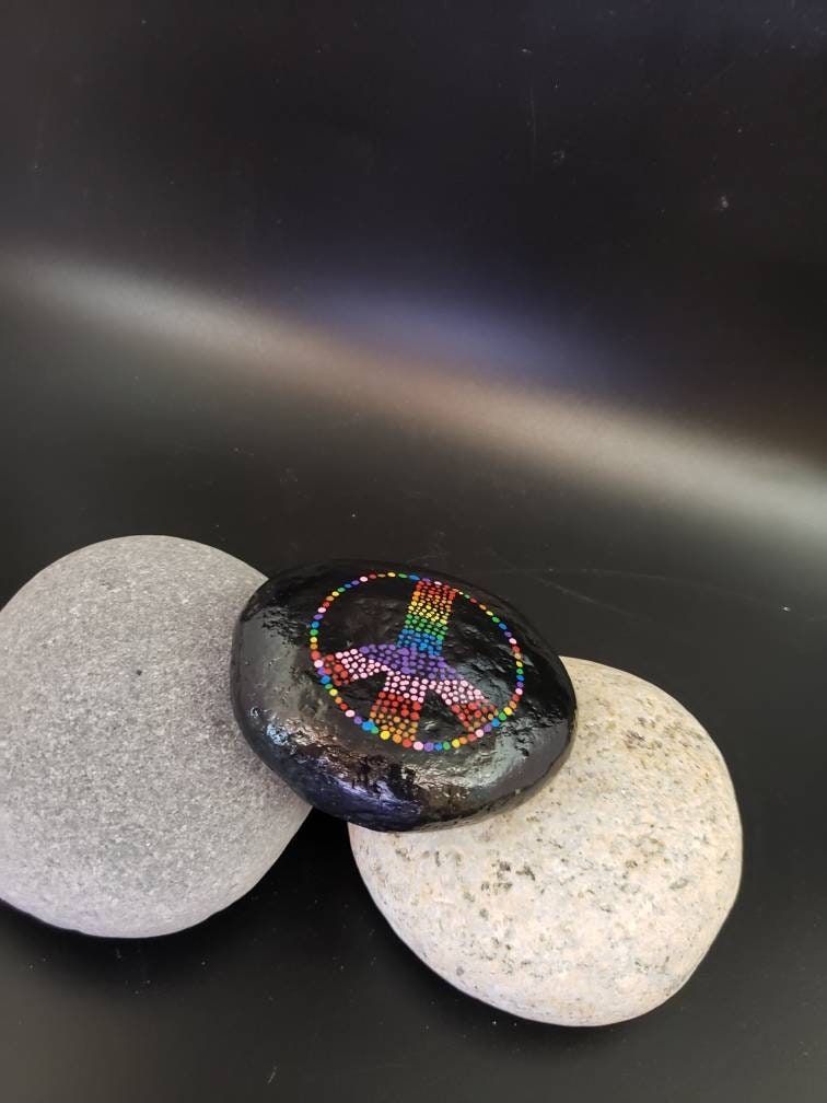 Rainbow Peace Sign Rock Hand Painted Rock Peace Sign Decor | Etsy