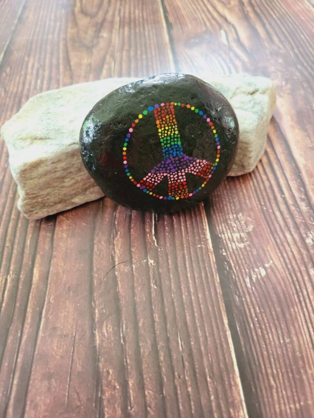 Rainbow Peace Sign Rock Hand Painted Rock Peace Sign Decor - Etsy