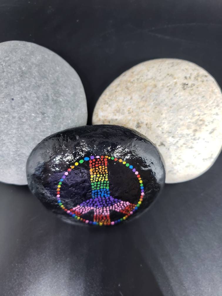 Rainbow Peace Sign Rock Hand Painted Rock Peace Sign Decor | Etsy