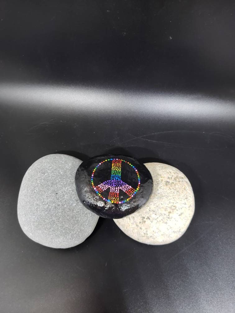 Rainbow Peace Sign Rock Hand Painted Rock Peace Sign Decor | Etsy
