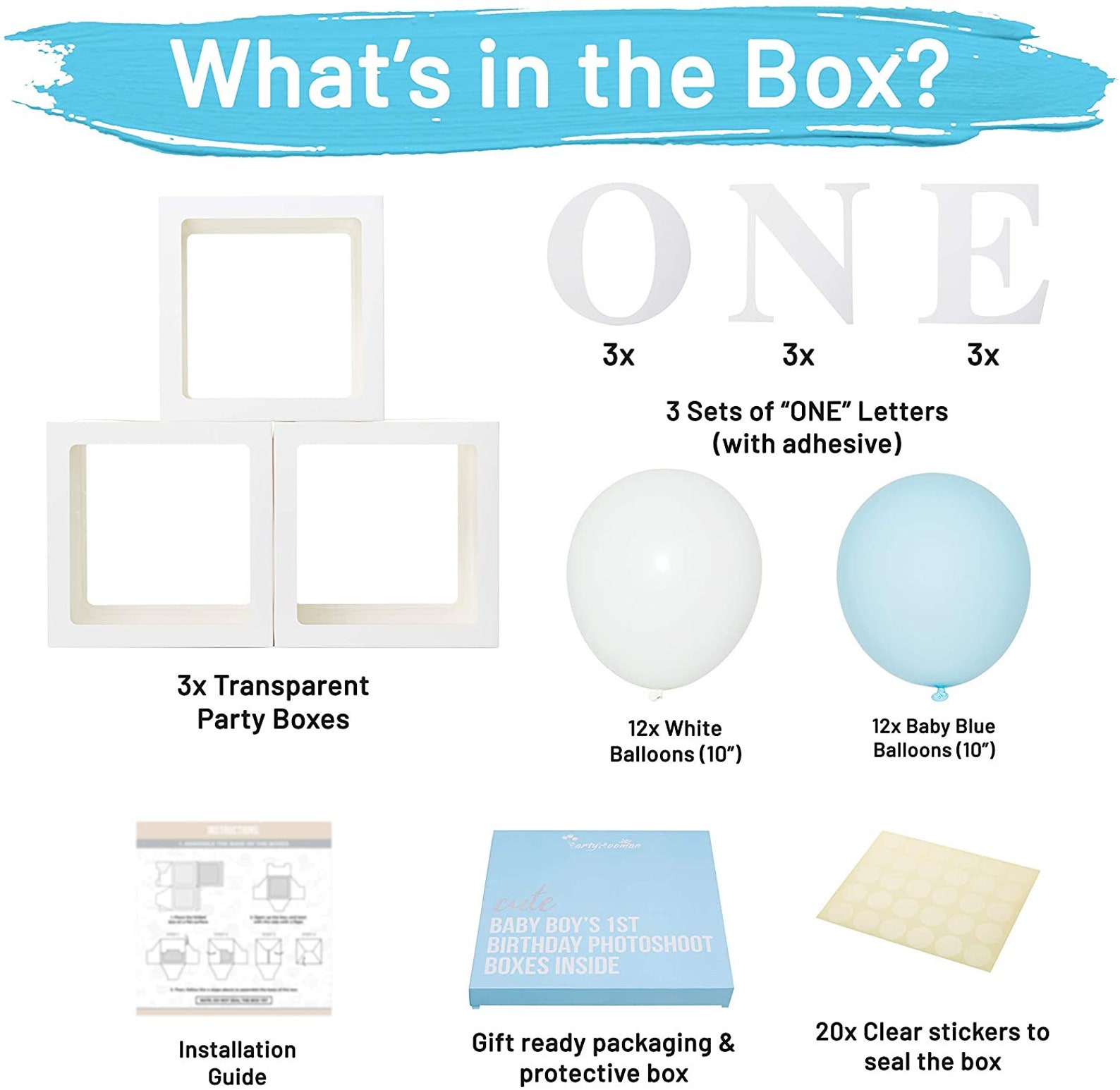 First Birthday Balloon 'ONE' Boxes for Baby Boy WITH - Etsy