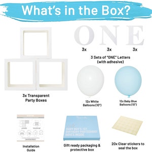 First Birthday Balloon 'ONE' Boxes for Baby Boy WITH 24 Balloons Baby ...