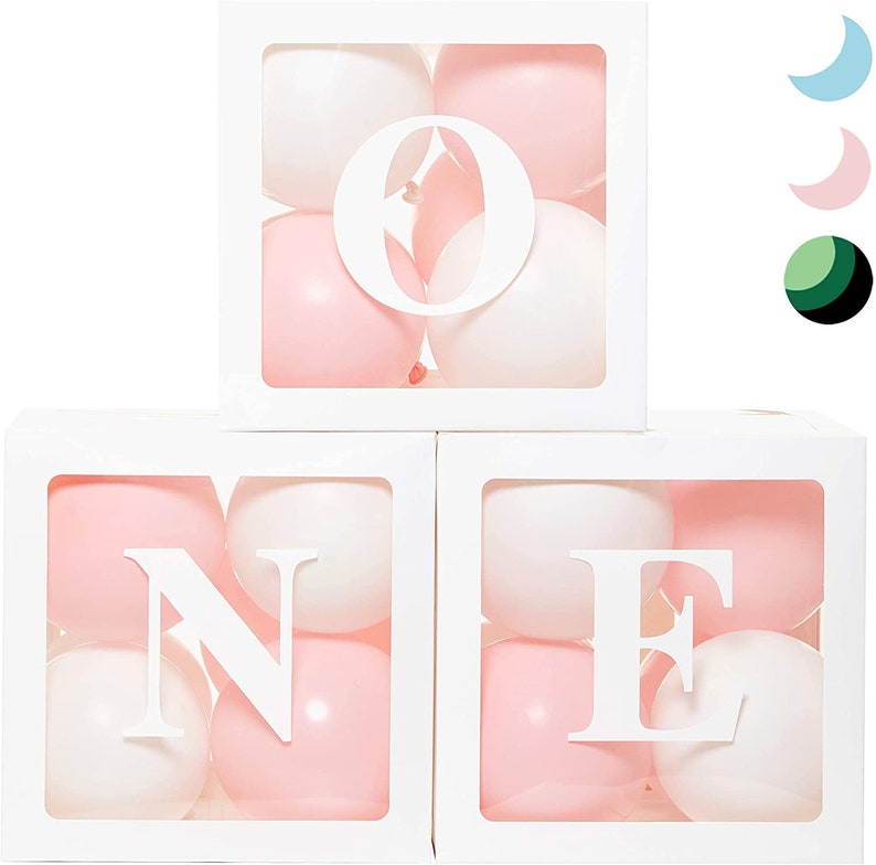 First Birthday Balloon 'ONE' Boxes for Baby Girl WITH 24 Balloons ...