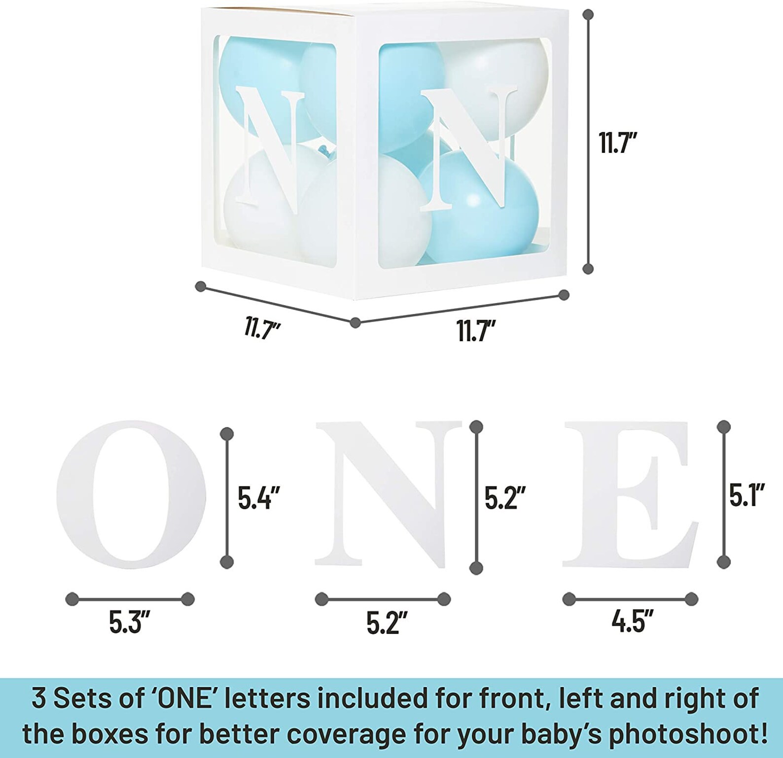 First Birthday Balloon 'ONE' Boxes for Baby Boy WITH 24 Balloons | Baby ...