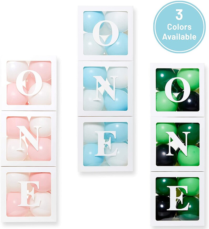 First Birthday Balloon 'ONE' Boxes for Baby Boy WITH 24 Balloons | Baby ...
