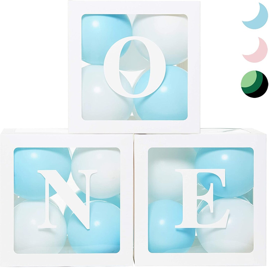 First Birthday Balloon 'ONE' Boxes for Baby Boy WITH 24 Balloons | Baby ...