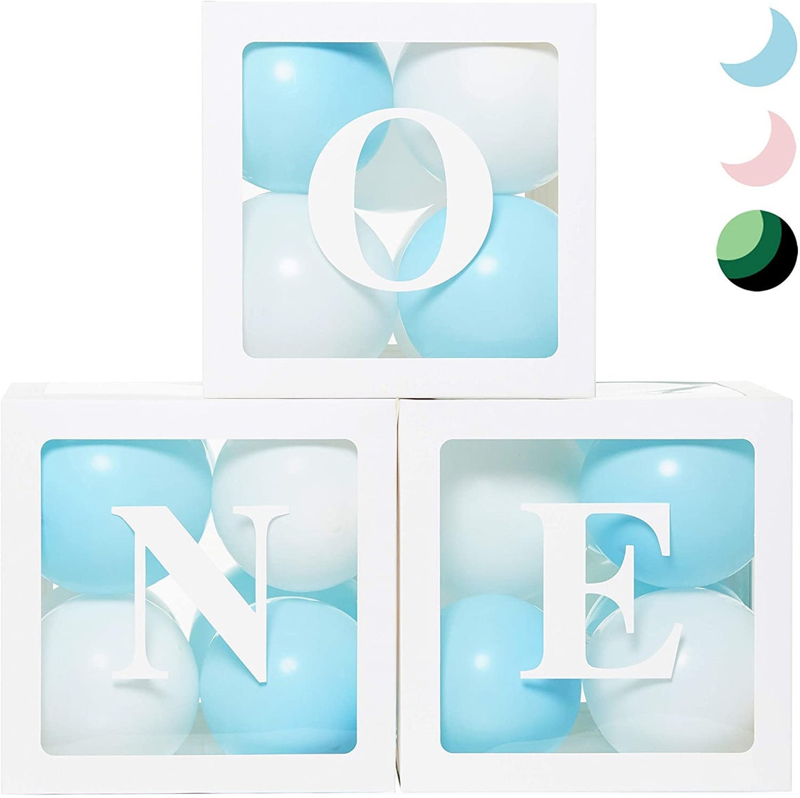 First Birthday Balloon 'ONE' Boxes for Baby Boy WITH 24 Balloons | Baby ...