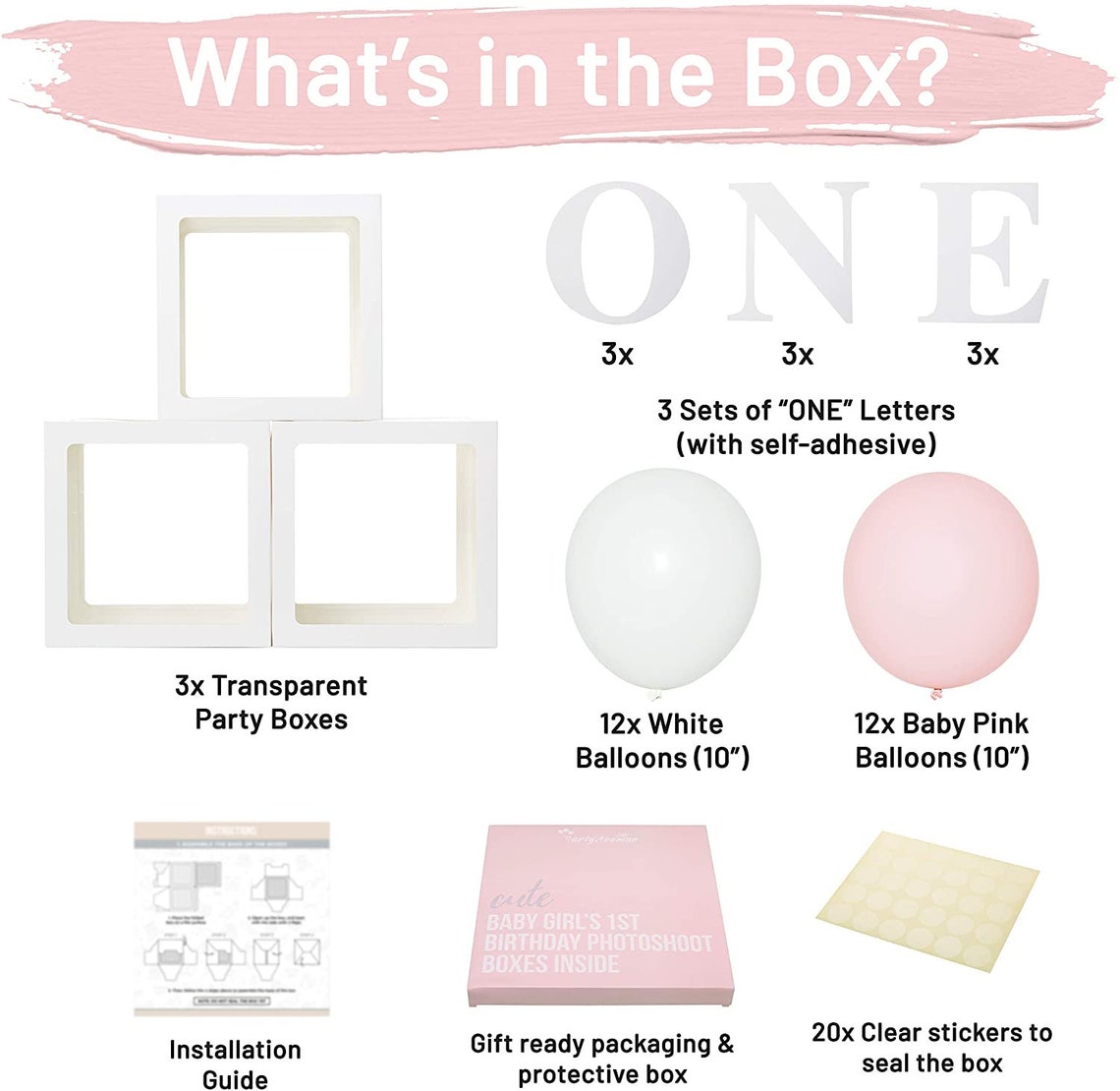 First Birthday Balloon 'ONE' Boxes for Baby Girl WITH | Etsy