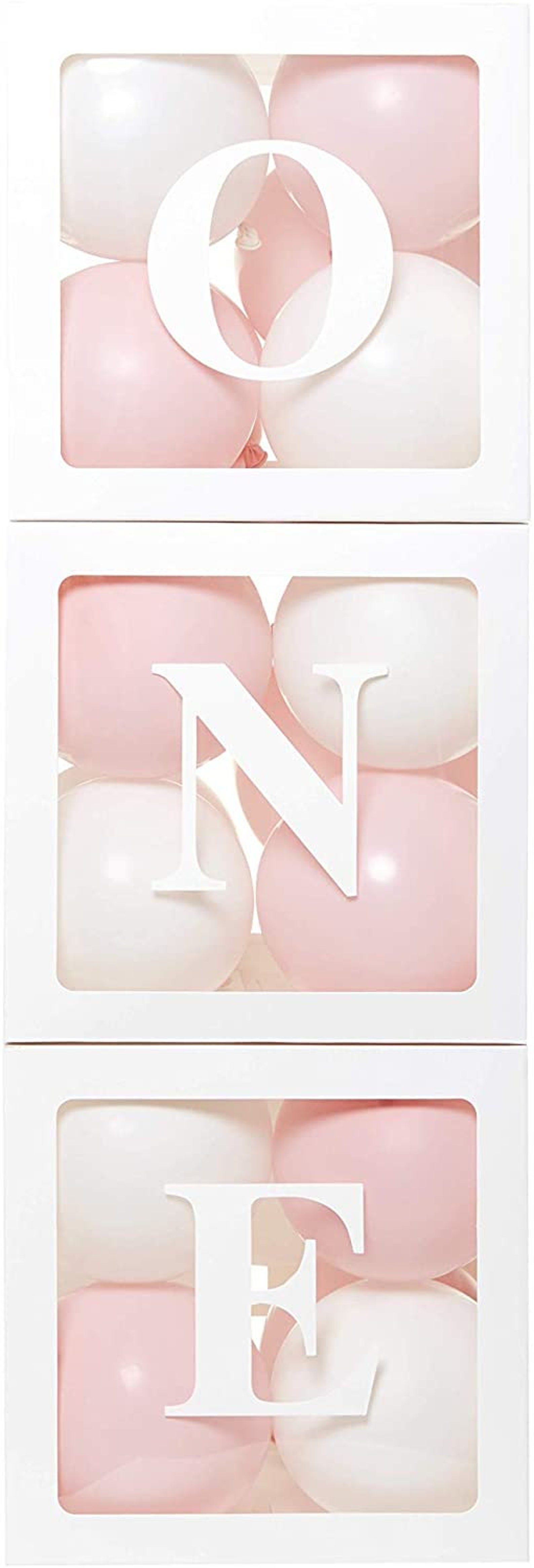 First Birthday Balloon 'ONE' Boxes for Baby Girl WITH 24 Balloons Baby ...