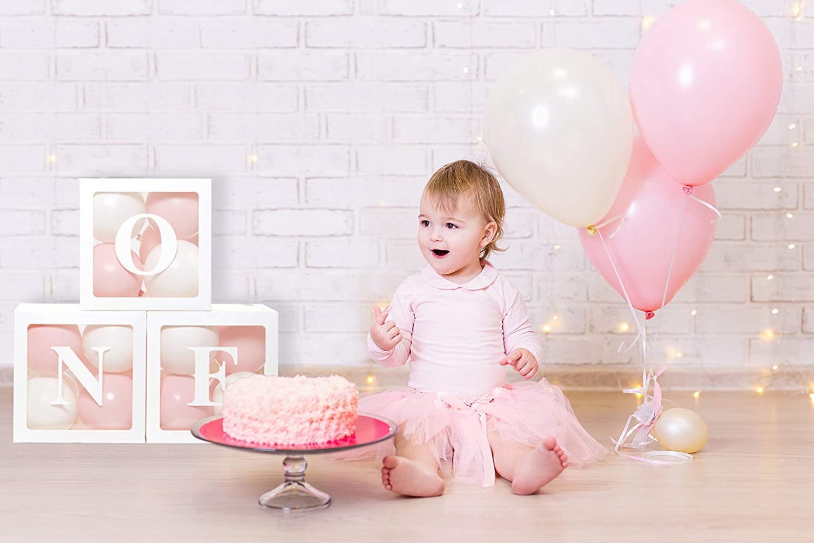 First Birthday Balloon 'ONE' Boxes for Baby Girl WITH 24 Balloons Baby ...