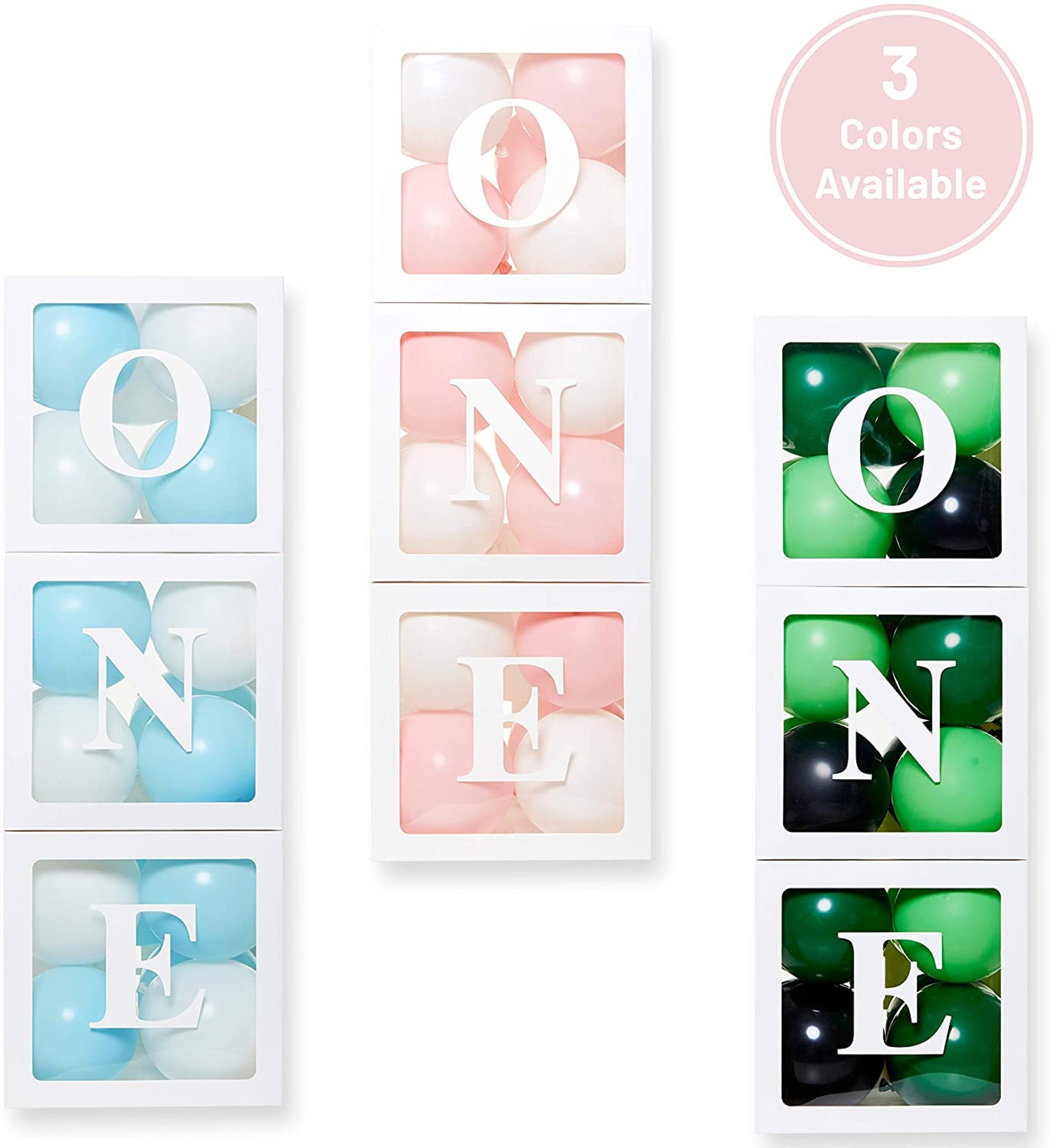 First Birthday Balloon 'ONE' Boxes for Baby Girl WITH 24 Balloons Baby ...