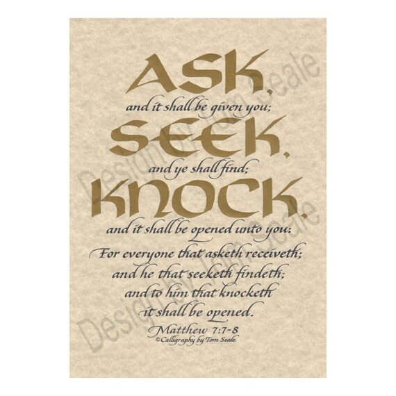 Matthew 7:7-8 Ask...Seek...Knock... Calligraphy | Etsy