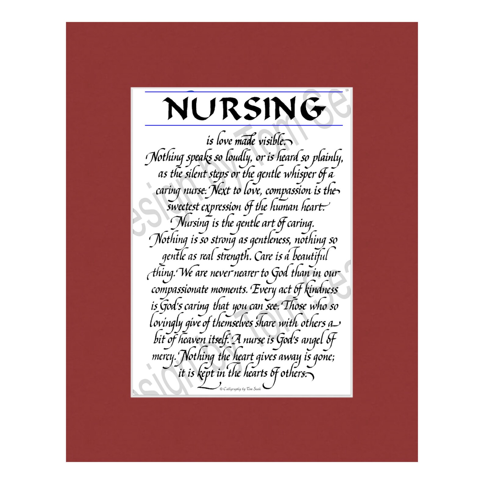 A Tribute to Nurses...calligraphy Print by Tom Seale, Original ...