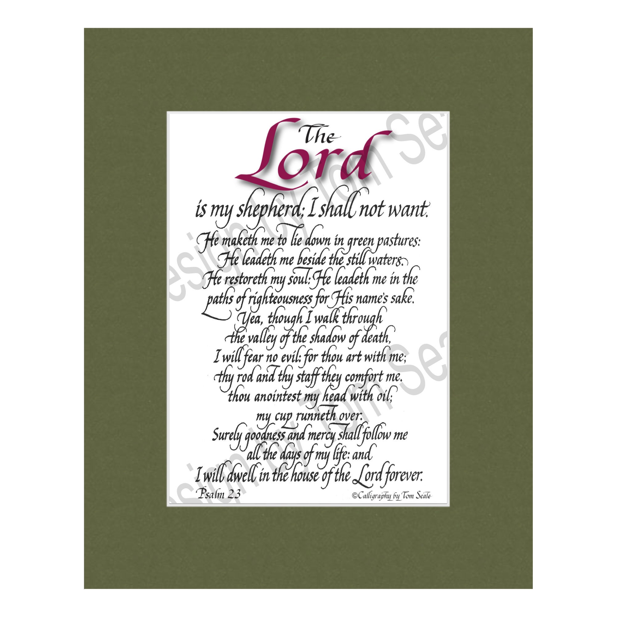 Psalm 23: the Lord is My Shepherd, Calligraphy Print by Tom Seale - Etsy