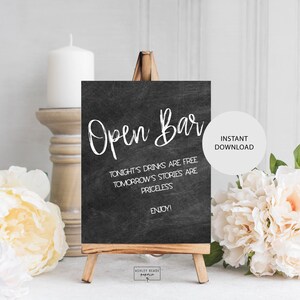 Chalkboard Printable - Open Bar Sign - Faux Chalkboard Sign - Wedding ...