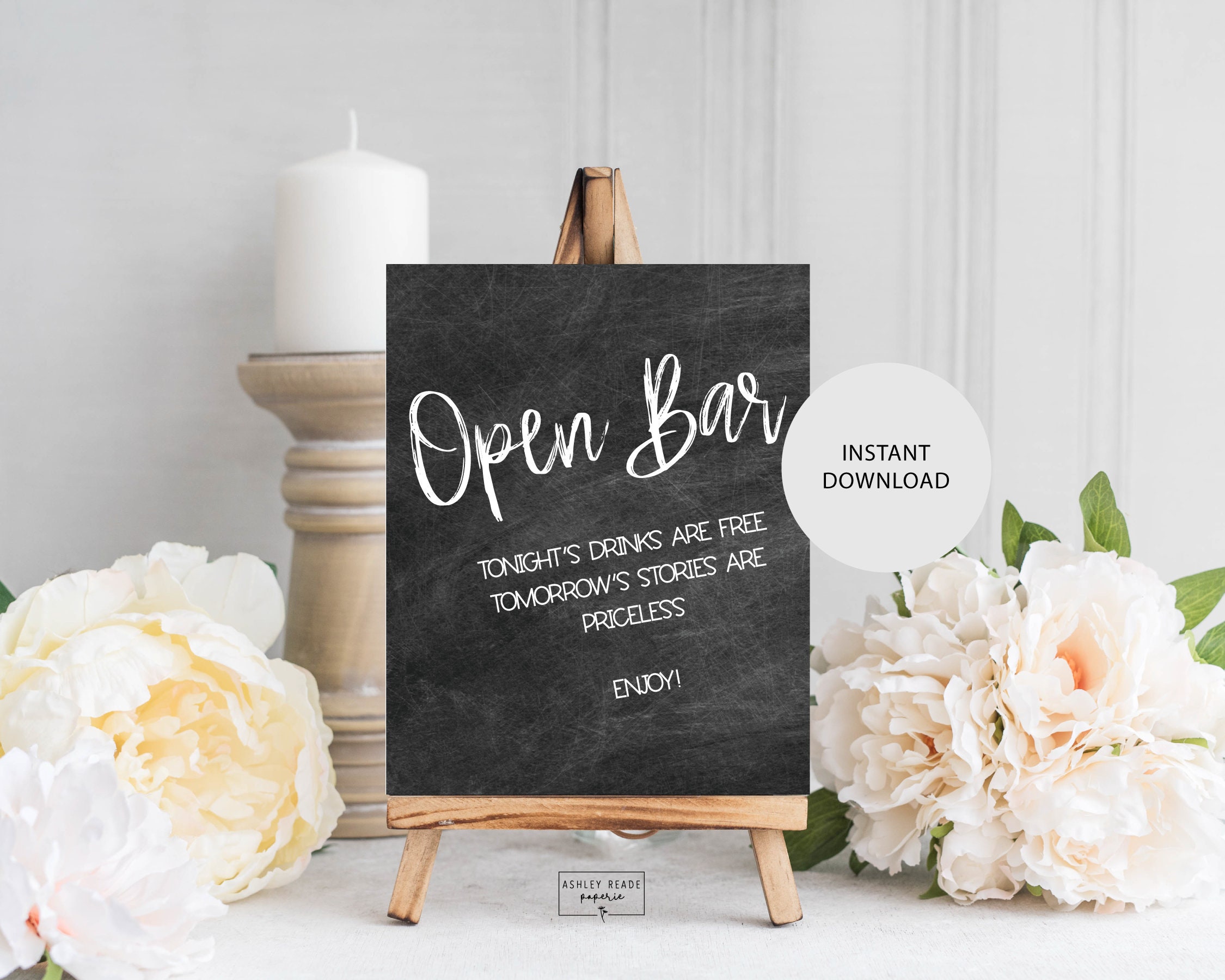 Chalkboard Printable - Open Bar Sign - Faux Chalkboard Sign - Wedding ...