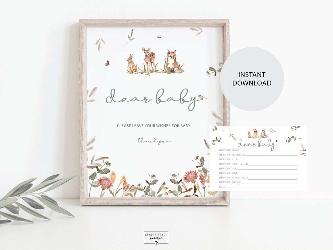 Forest Animals - Dear Baby Sign and Matching Card - Baby Shower ...