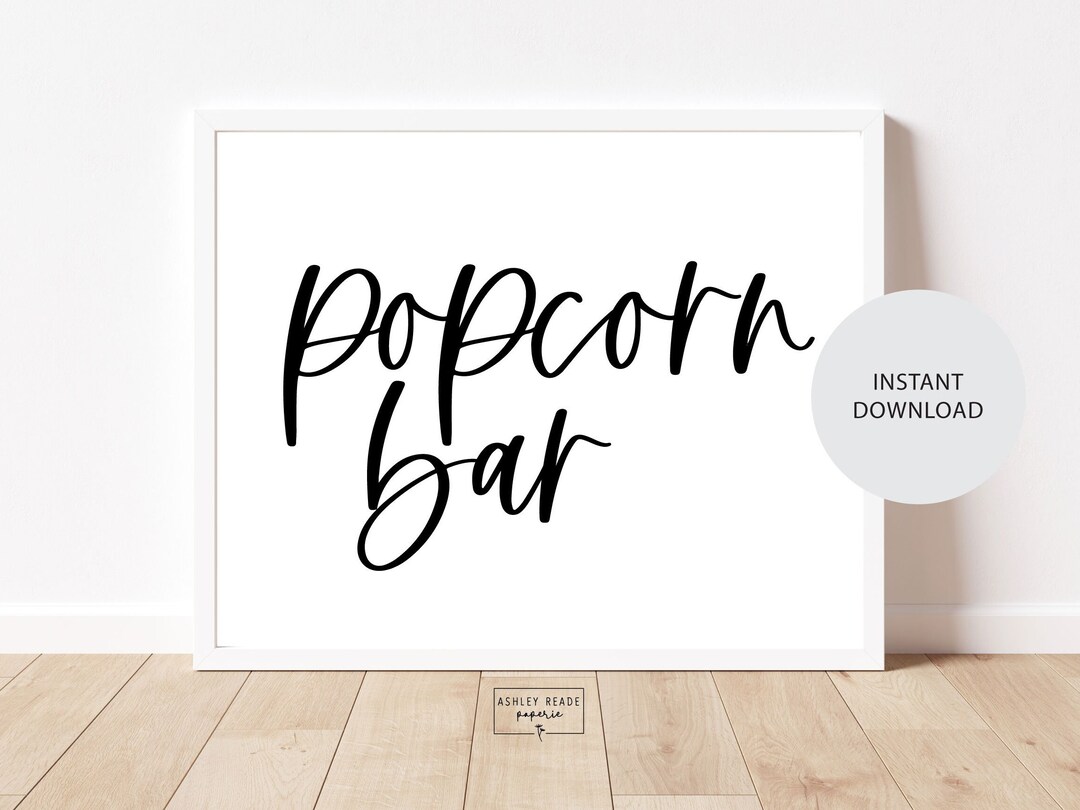 Black and White - Popcorn Bar Sign - Bridal Shower Signage - Party ...