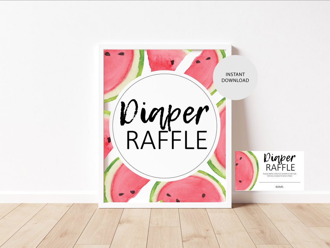 Diaper Raffle and Matching Raffle Ticket - Watermelon Sign - Baby ...