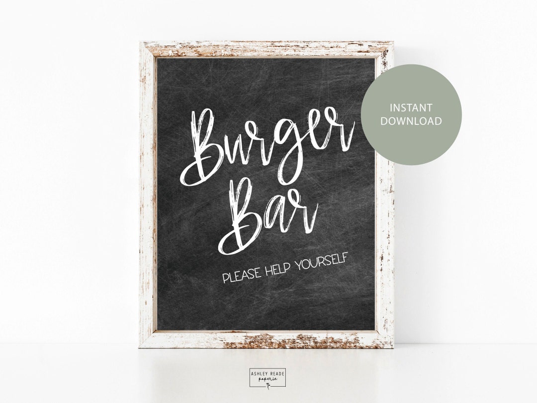 Chalkboard Printable - Burger Bar Sign - Faux Chalkboard Sign-birthday ...