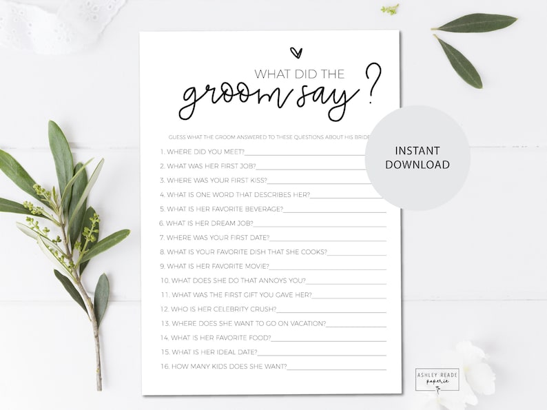 Black and White Script Heart What Did the Groom Say Bridal - Etsy