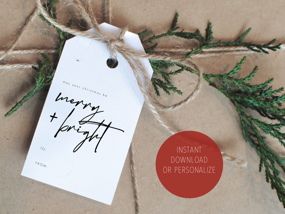 Merry and Bright - Christmas Gift Tag- Merry Christmas Tag - Modern ...