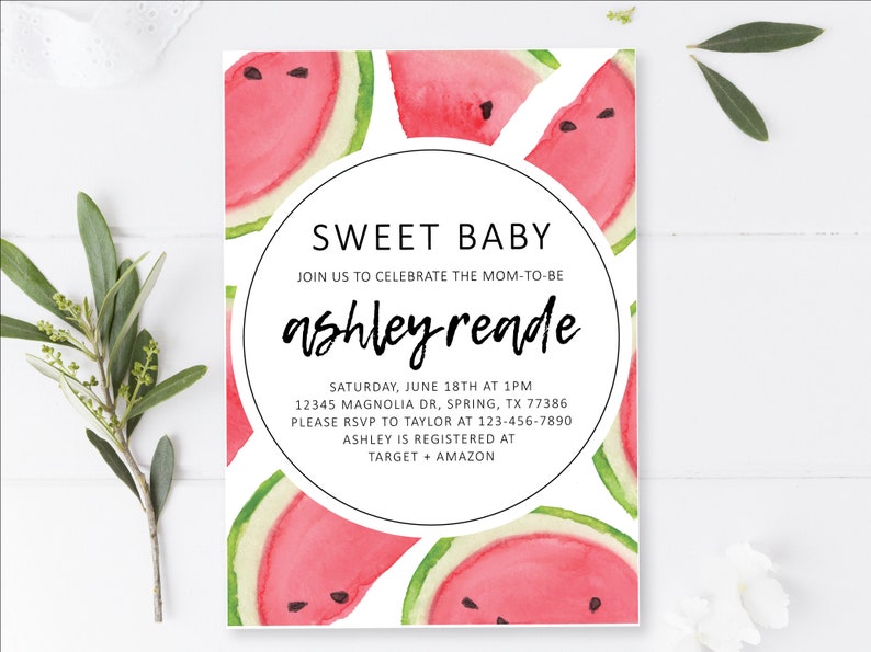 Watermelon Baby Shower Invitation Sweet Baby Personalized | Etsy