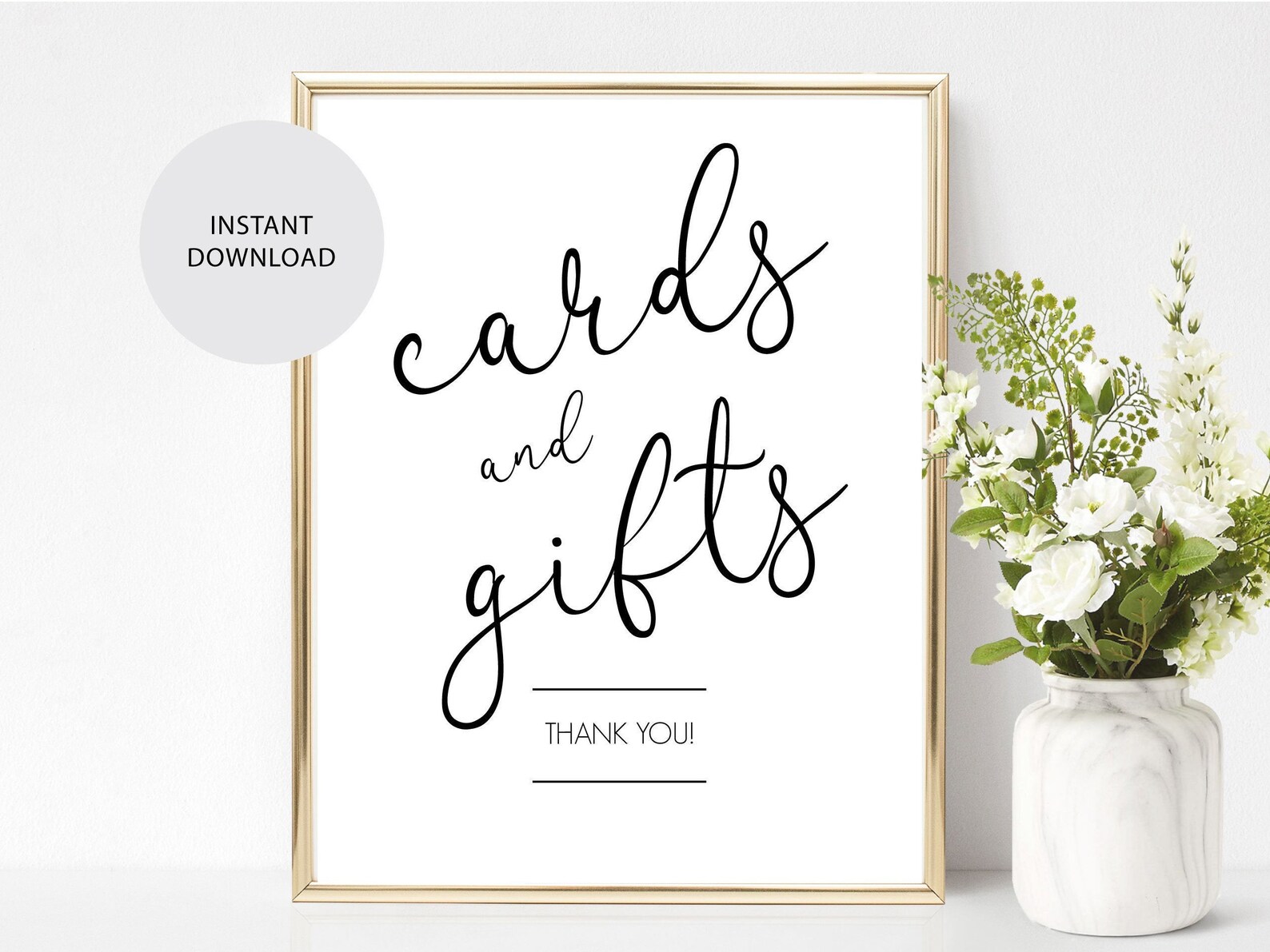 Wedding or Bridal Shower Sign, Script Cards and Gifts Sign, Printable ...