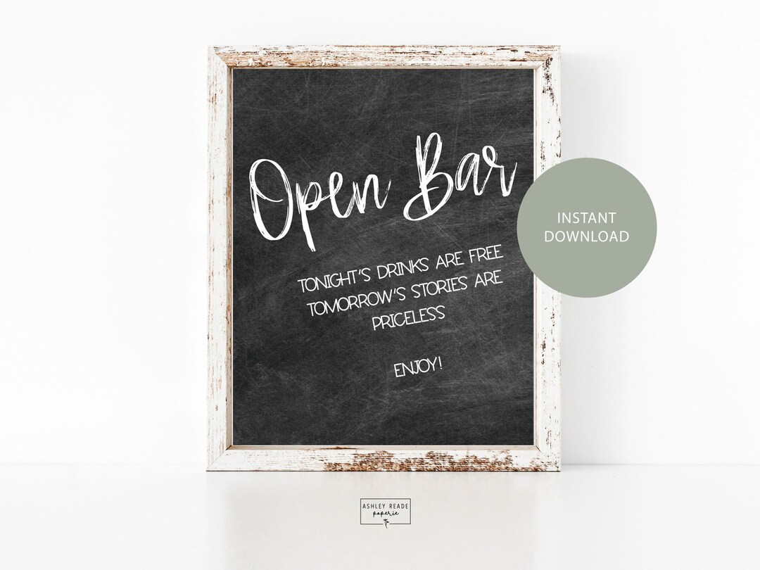 Chalkboard Printable - Open Bar Sign - Faux Chalkboard Sign - Wedding ...