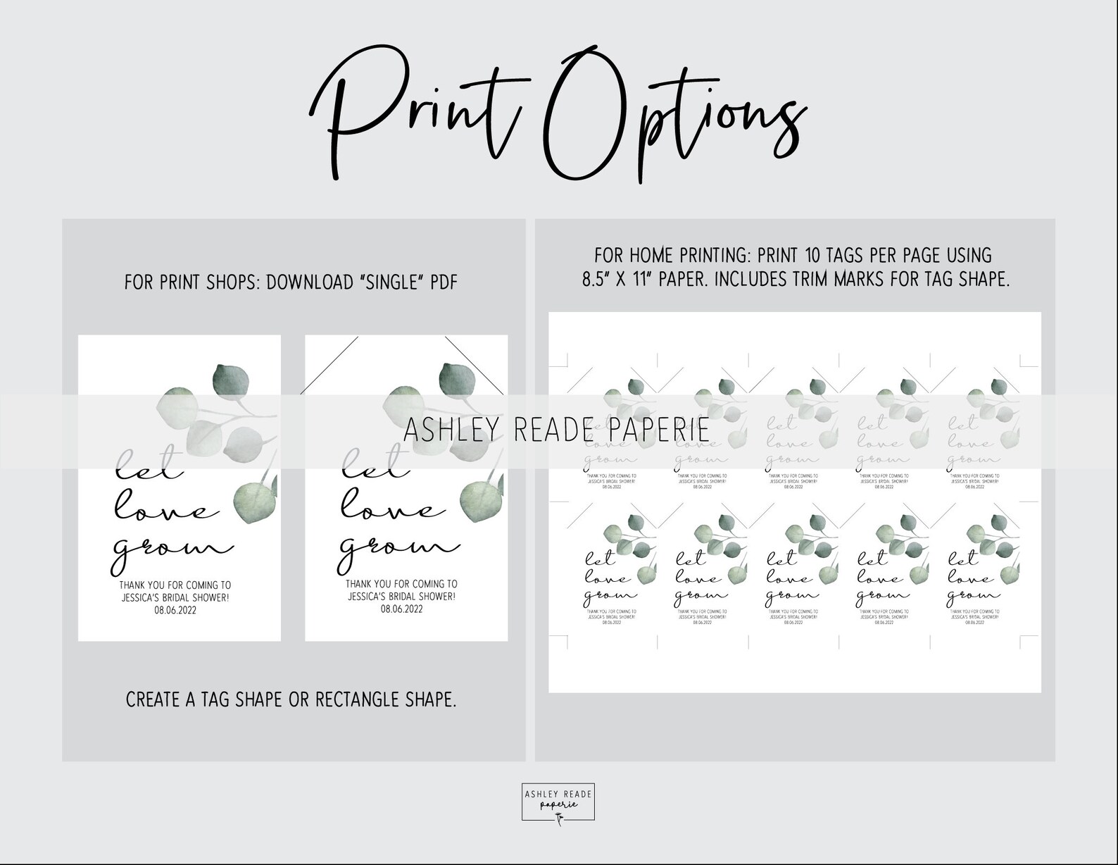 Eucalyptus - Let Love Grow Tag - Bridal or Wedding Favor Tag ...