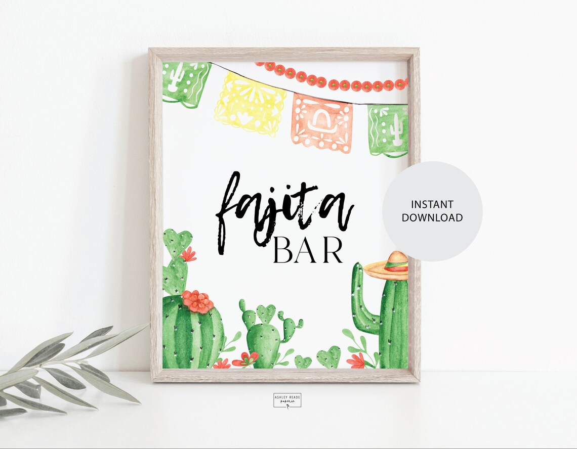 Fiesta - Fajita Bar - Food Table Sign - Bridal, Baby, Birthday, Wedding ...