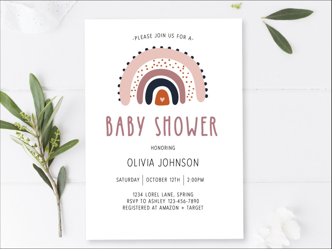 Baby Shower Invitation, Rainbow Boho, Baby Girl, Digital Download - Etsy