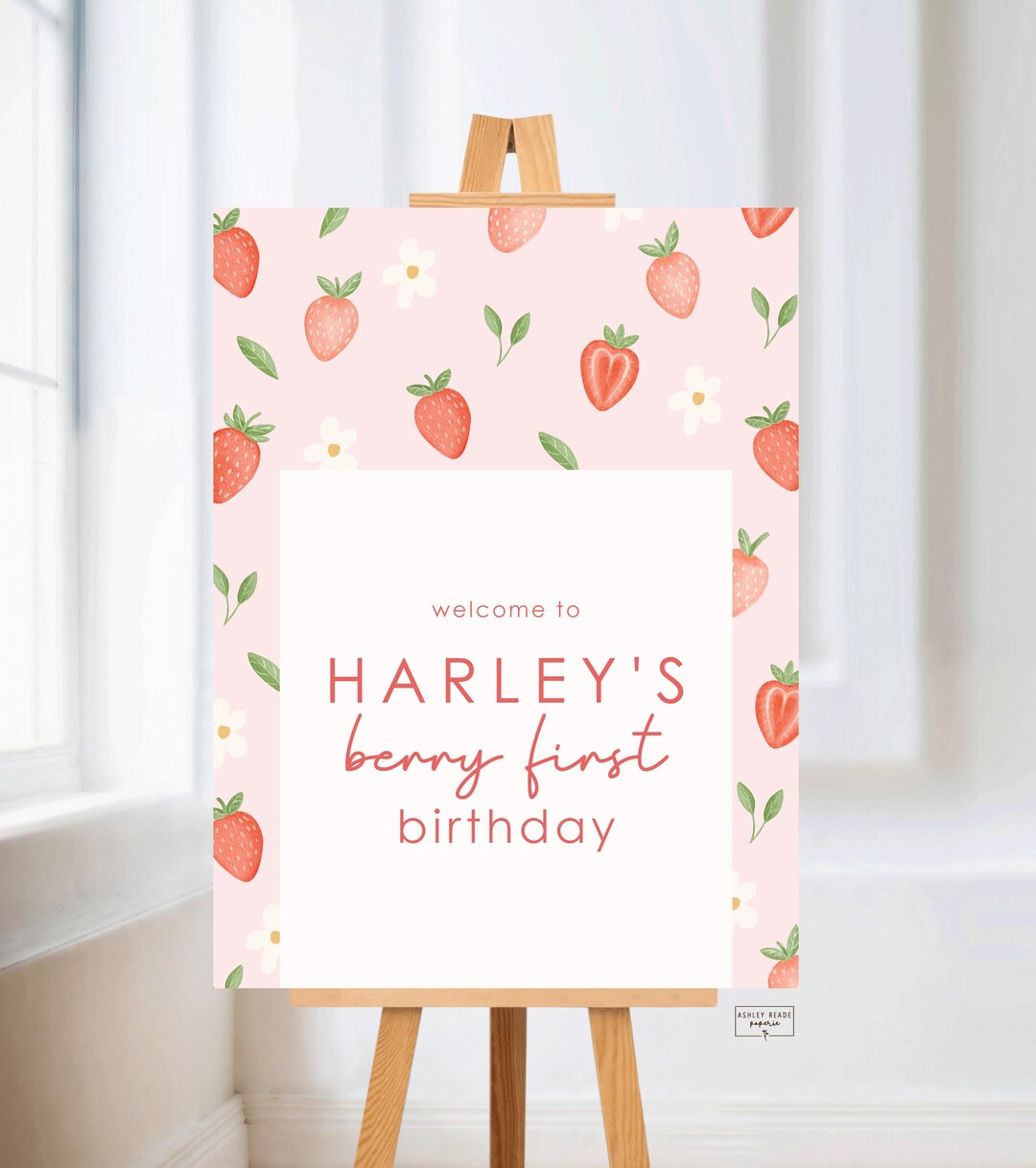 Editable Welcome Sign - Berry First Birthday Party - Strawberries and ...