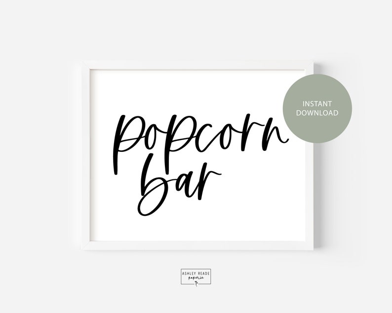 Black and White - Popcorn Bar Sign - Bridal Shower Signage - Party ...
