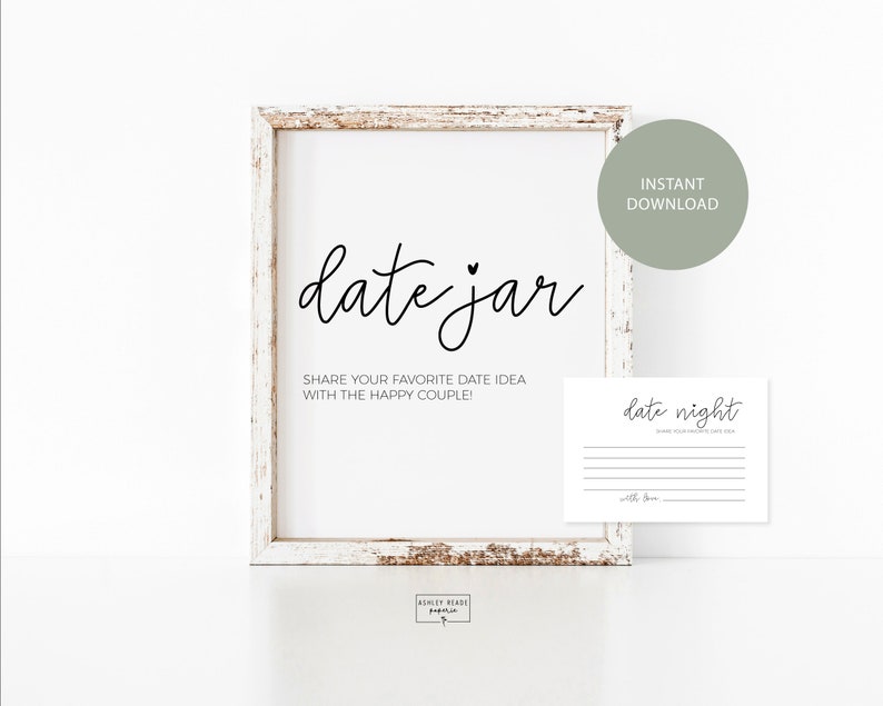 Black and White Script Heart Date Jar Sign and Matching Date - Etsy