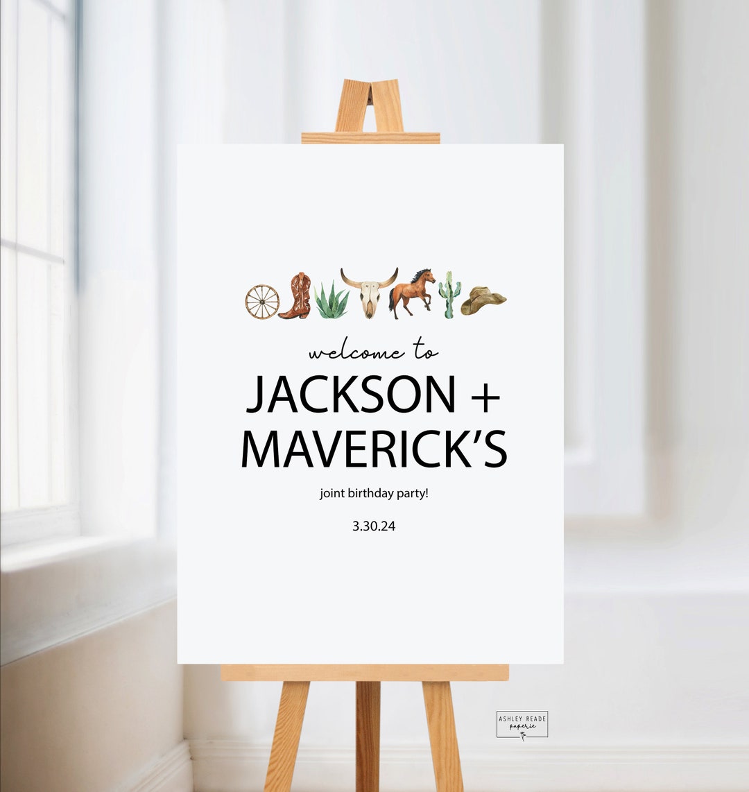 Joint Birthday Party Welcome Sign Rodeo Theme Welcome Poster Birthday ...