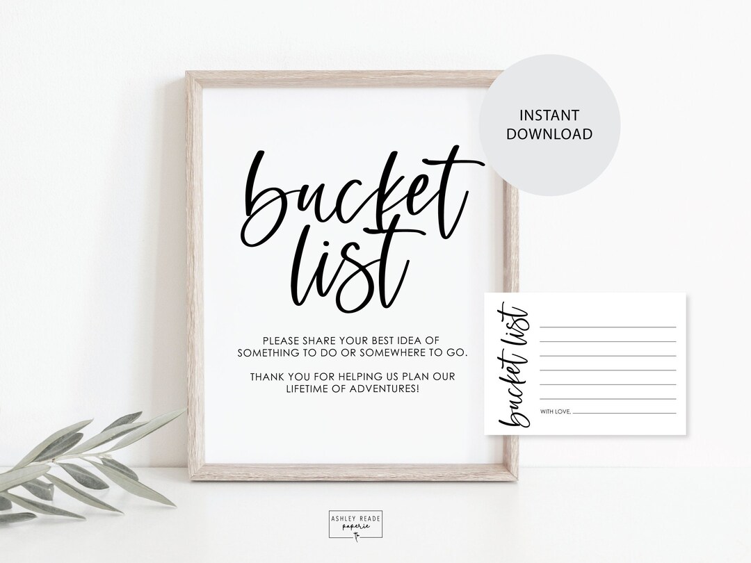 Black and White - Bucket List Sign and Matching Card - Bucket List ...