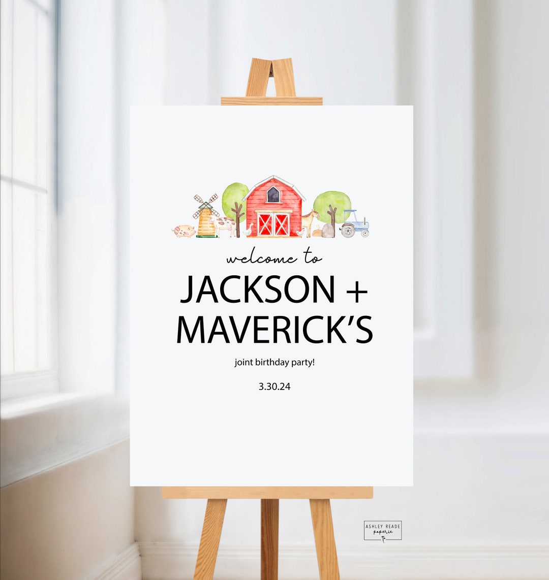 Joint Birthday Party Welcome Sign - Farm Theme - Welcome Poster ...