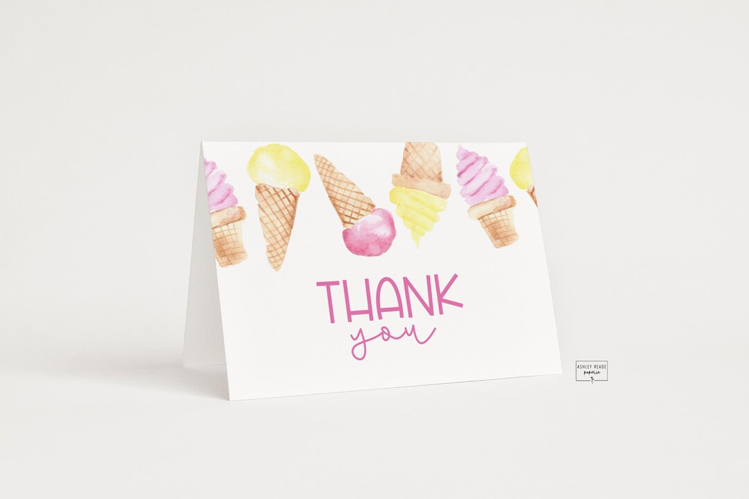 Editable -ice Cream Party Thank You Card - Birthday Party - Digital ...