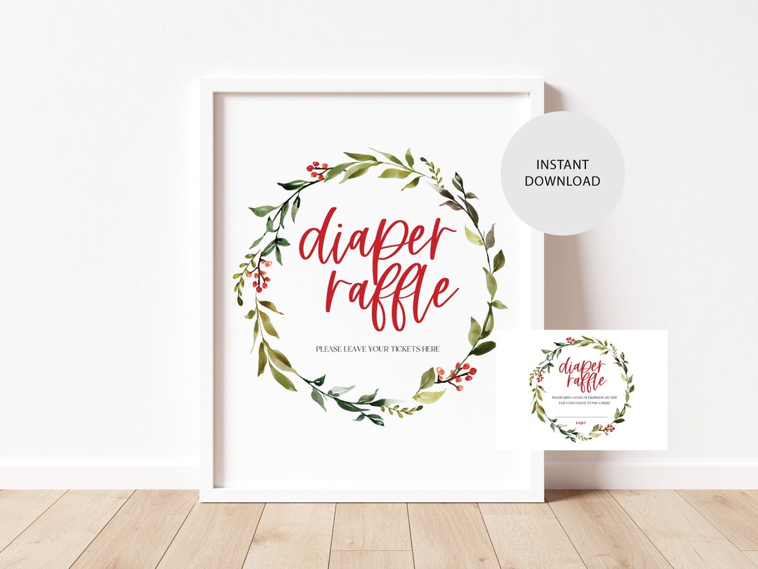 Christmas Wreath Diaper Raffle Sign and Diaper Raffle Ticket ...