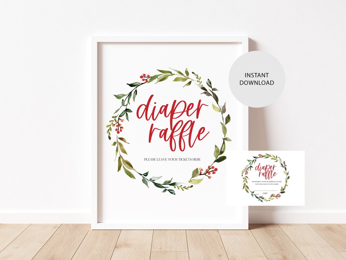 Christmas Wreath Diaper Raffle Sign and Diaper Raffle Ticket - Etsy
