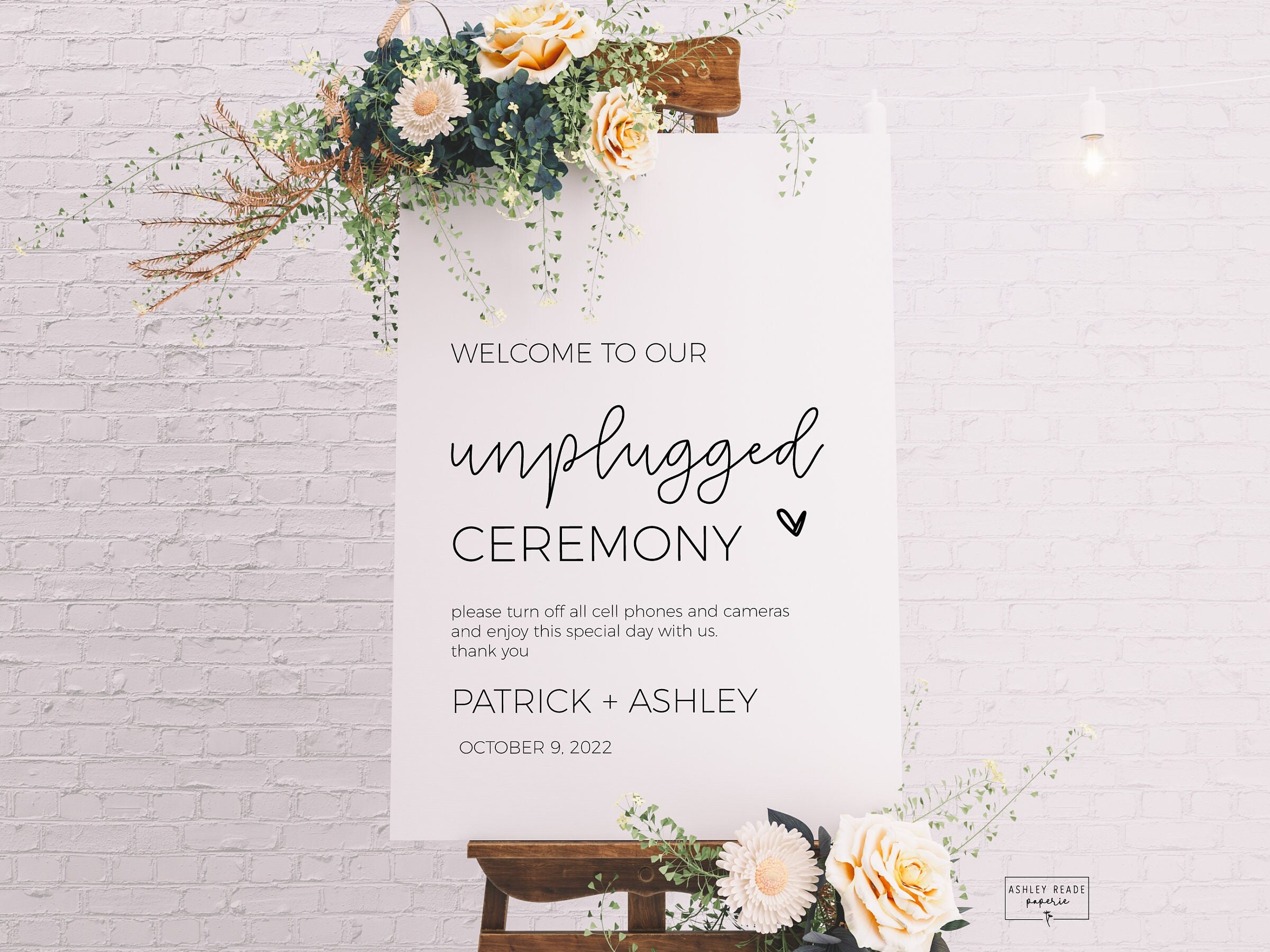 Black and White Script Heart - Unplugged Wedding Sign - Wedding Decor ...