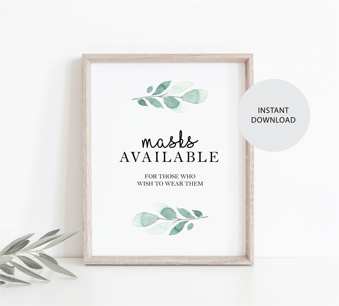 Masks Available Sign - Eucalyptus - Shower or Wedding Sign - Digital ...