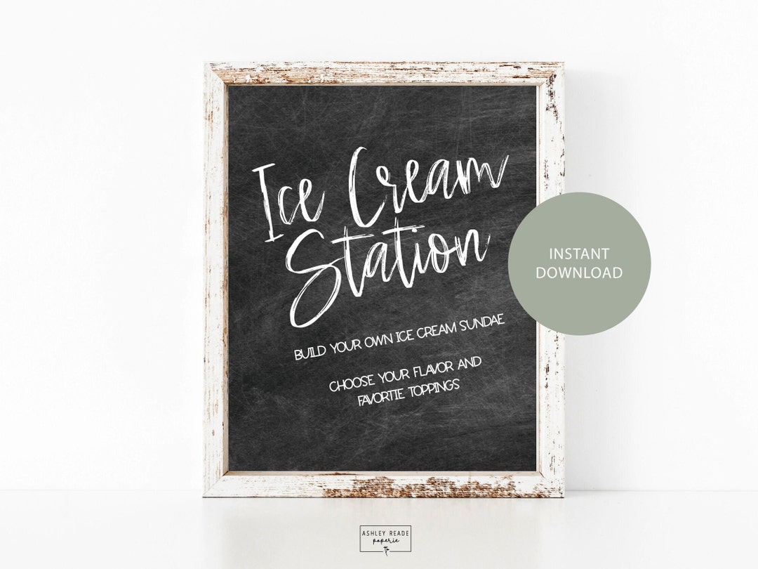 Chalkboard - Ice Cream Station Sign - Printable Faux Chalkboard Sign ...