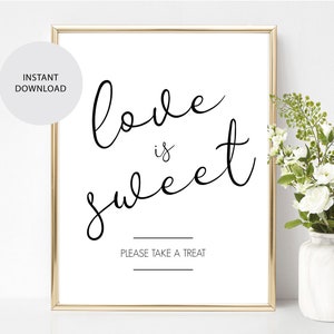 Wedding or Bridal Shower Sign, Script Love is Sweet Sign, Dessert Table ...