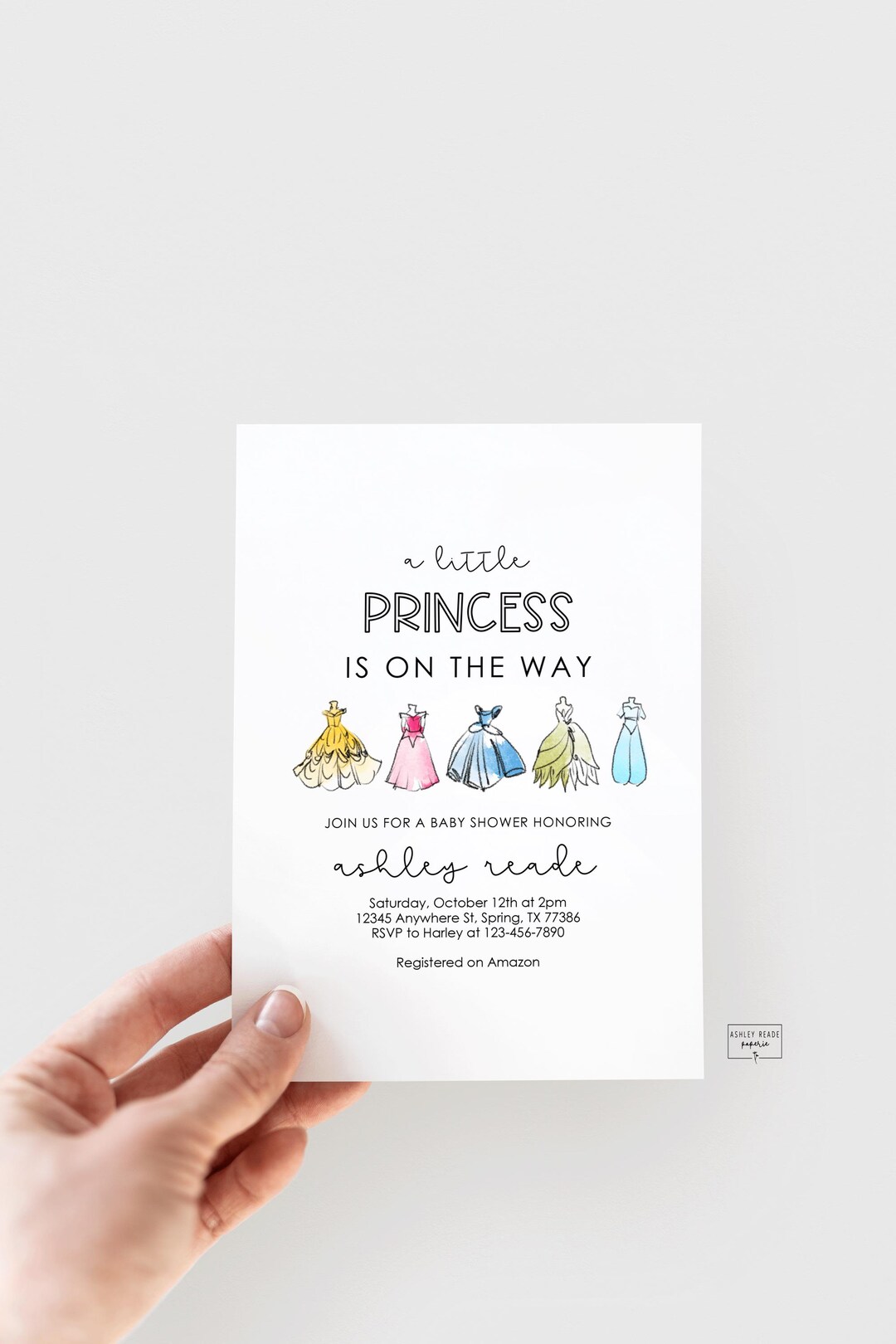 Editable - Little Princess Baby Shower Invitation - Princess Dresses ...