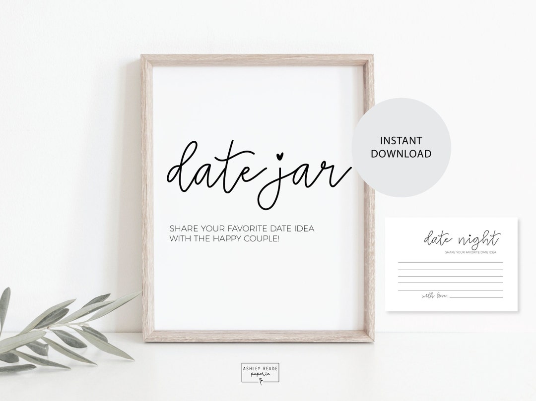 Black and White Script Heart - Date Jar Sign and Matching Date Night ...